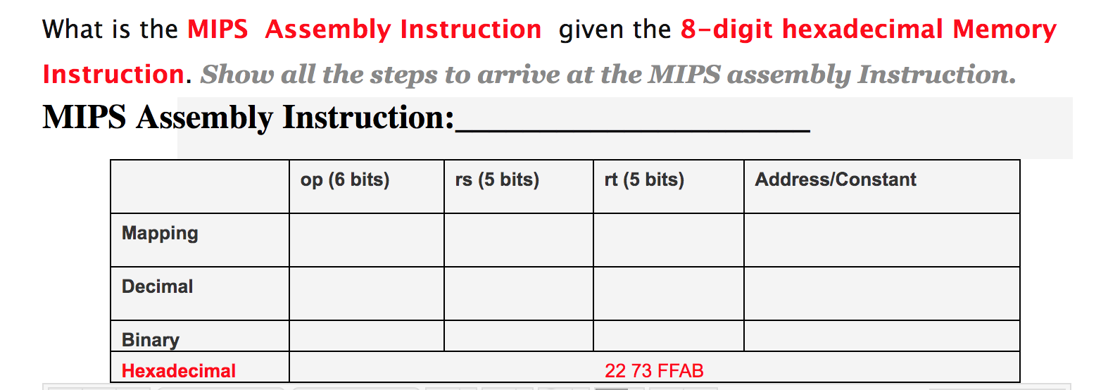 What Is The Mips Assembly Instruction Given The