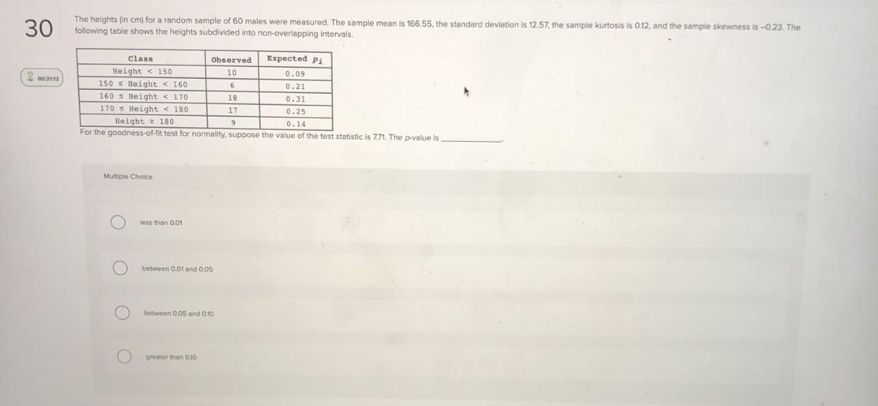 Solved 30 The heights (in cm) for a random sample of 60 | Chegg.com