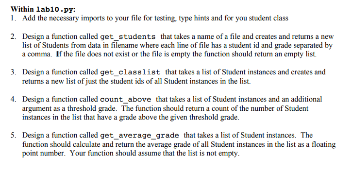 Solved Within Lab10 Py 1 Add The Necessary Imports To Your
