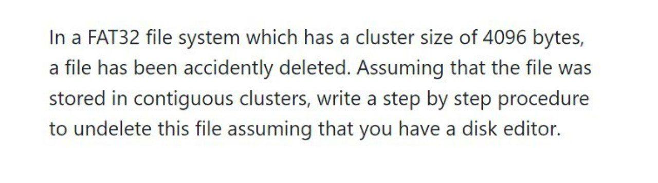 Solved In a FAT32 file system which has a cluster size of | Chegg.com
