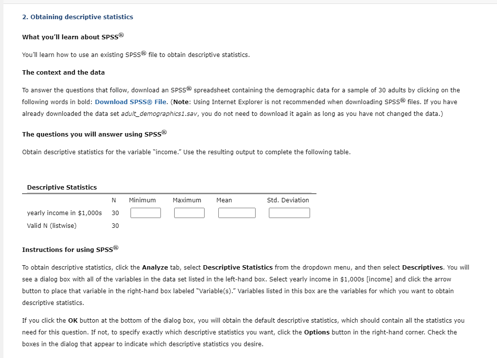 Solved 2. Obtaining descriptive statistics What you'll learn | Chegg.com