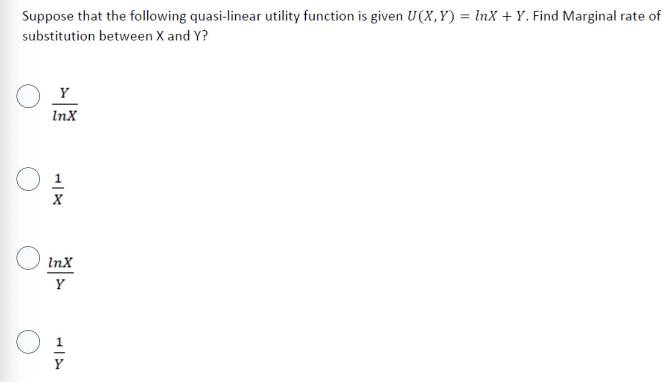 Solved = Suppose that the following quasi-linear utility | Chegg.com