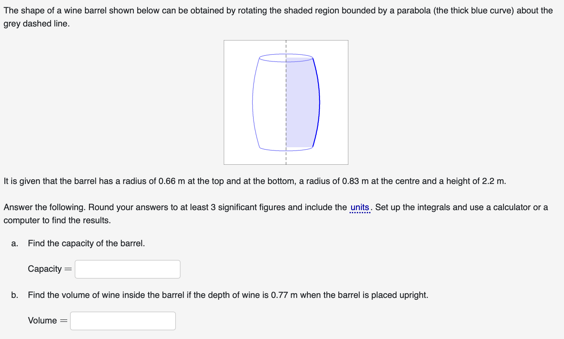 Solved The shape of a wine barrel shown below can be | Chegg.com