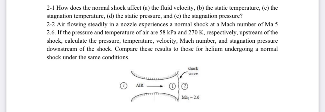 Solved 2-1 How does the normal shock affect (a) the fluid | Chegg.com