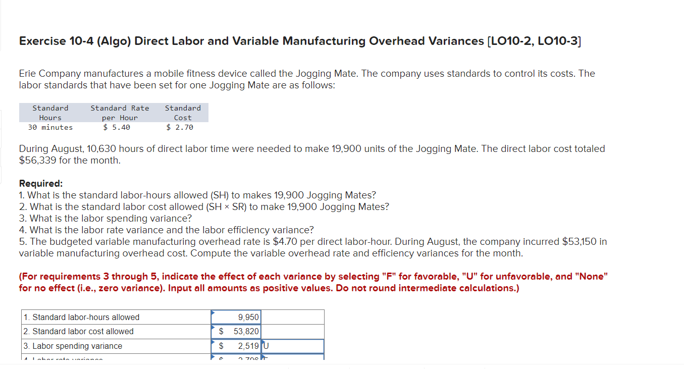 Solved Exercise 10-4 (Algo) ﻿Direct Labor and Variable | Chegg.com