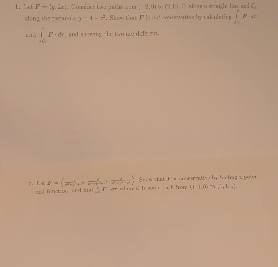 Solved 1. Let \\( \\boldsymbol{F}=\\langle y, 2 x\\rangle | Chegg.com