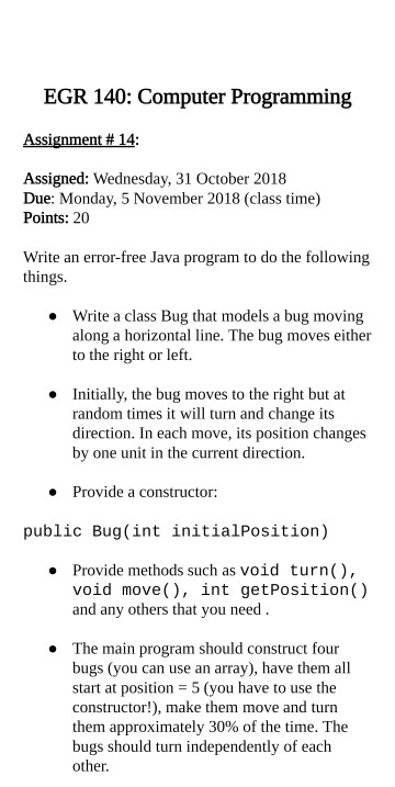 Solved EGR 140: Computer Programmin,g Assigned: Wednesday, | Chegg.com