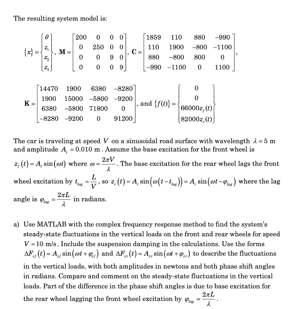The vector-matrix form of a four-DOF pitch-and-bounce | Chegg.com