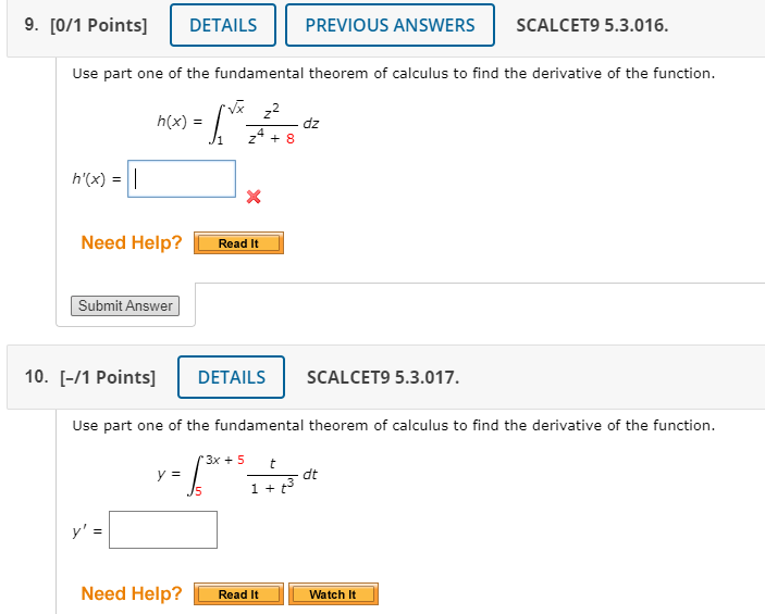 Solved 9. [0/1 Points] DETAILS PREVIOUS ANSWERS SCALCET9 | Chegg.com