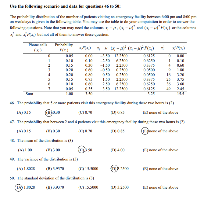 Solved Use the following scenario and data for questions 46 | Chegg.com