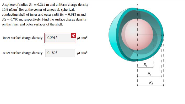 Solved A sphere of radius R1 = 0.315 m and uniform charge | Chegg.com
