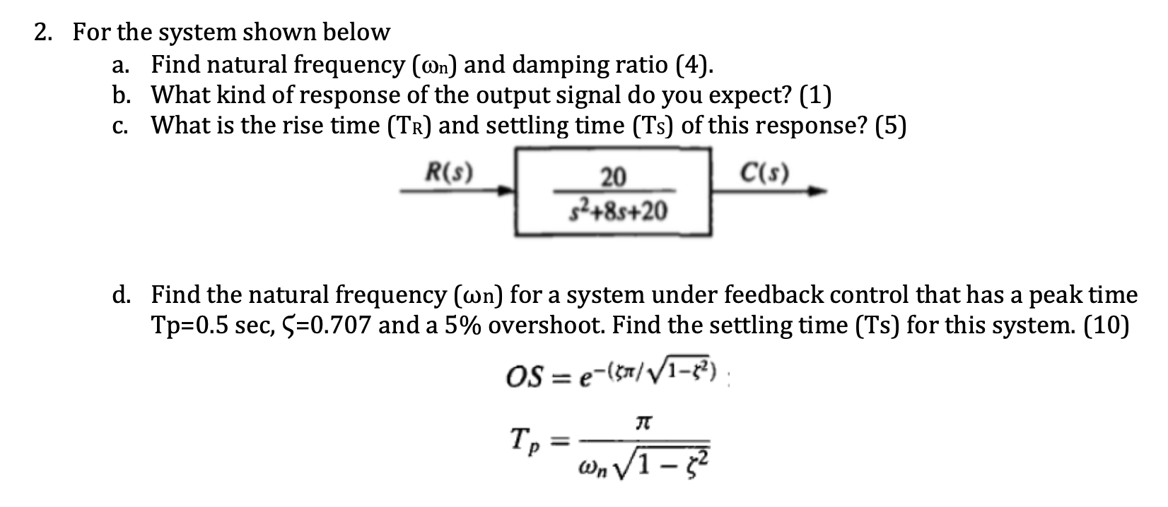 Solved 2. For the system shown below a. Find natural | Chegg.com