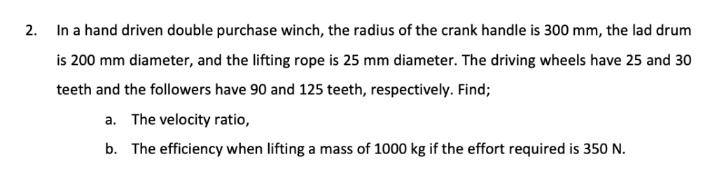 Solved In a hand driven double purchase winch, the radius of | Chegg.com