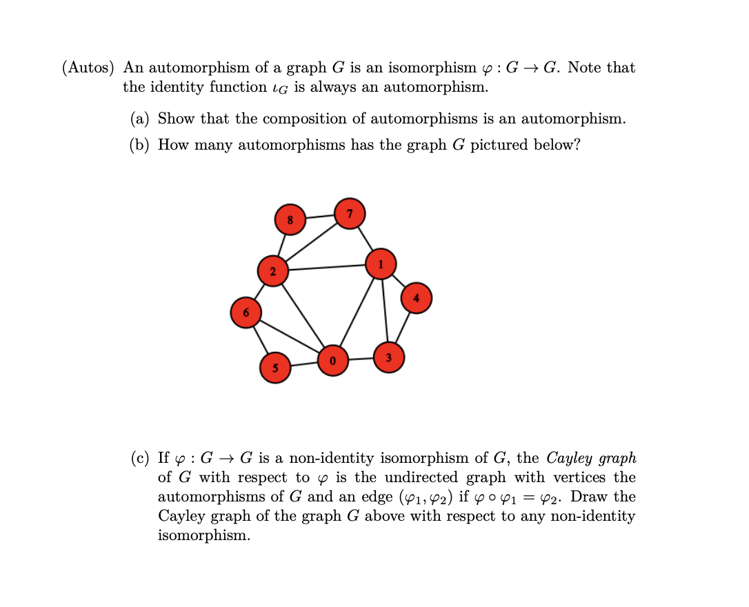 (Autos) An automorphism of a graph G is an | Chegg.com