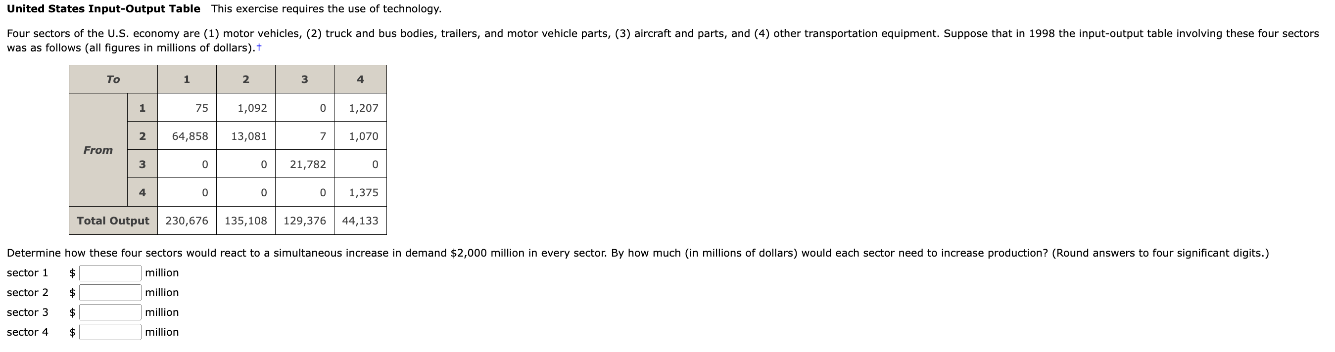 Solved \begin{tabular}{lll} sector 1 & $ & million \\ sector | Chegg.com