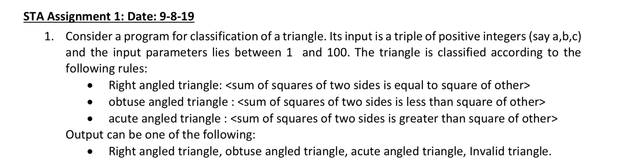 Solved STA Assignment 1: Date: 9-8-19 1. Consider a program | Chegg.com