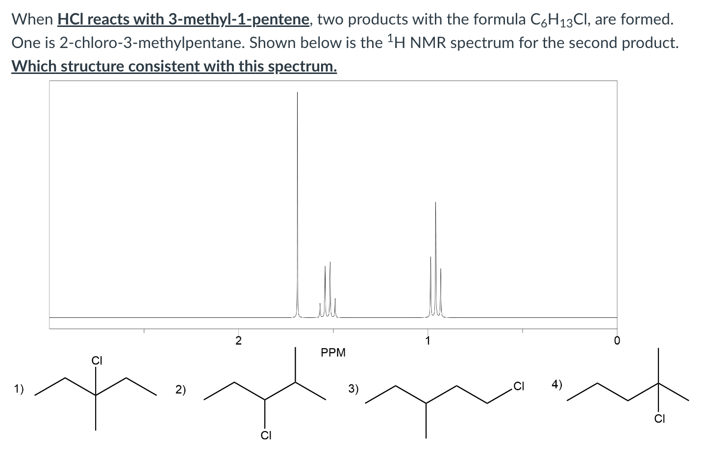 Solved When HCl reacts with 3-methyl-1-pentene, two products | Chegg.com