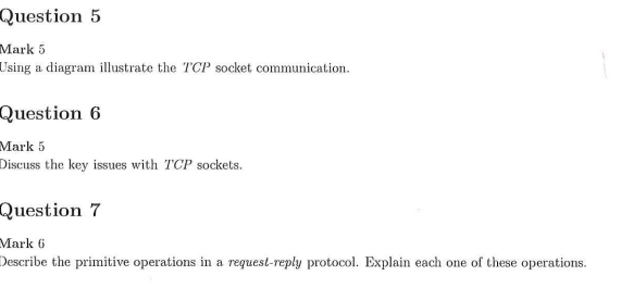 Mark 5 Using a diagram illustrate the TCP socket | Chegg.com