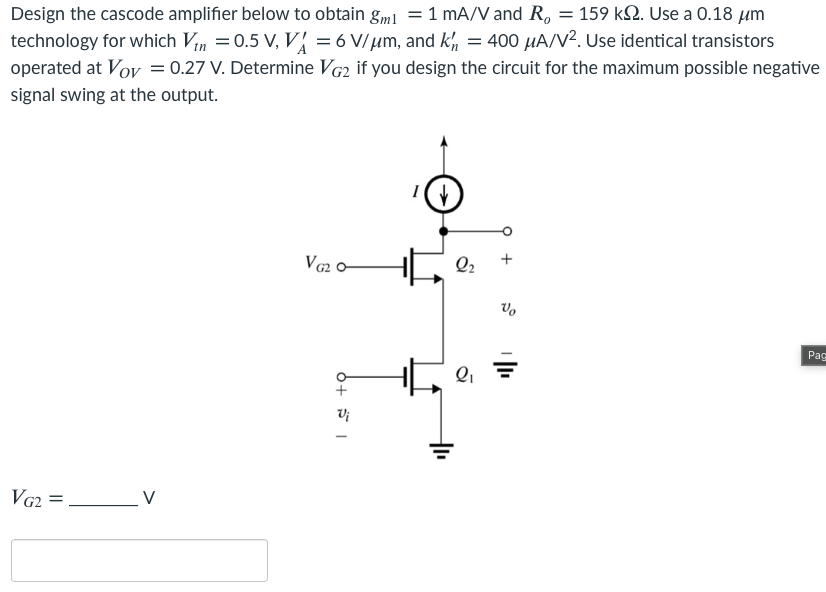 Solved Design the cascode amplifier below to obtain gml = 1 | Chegg.com