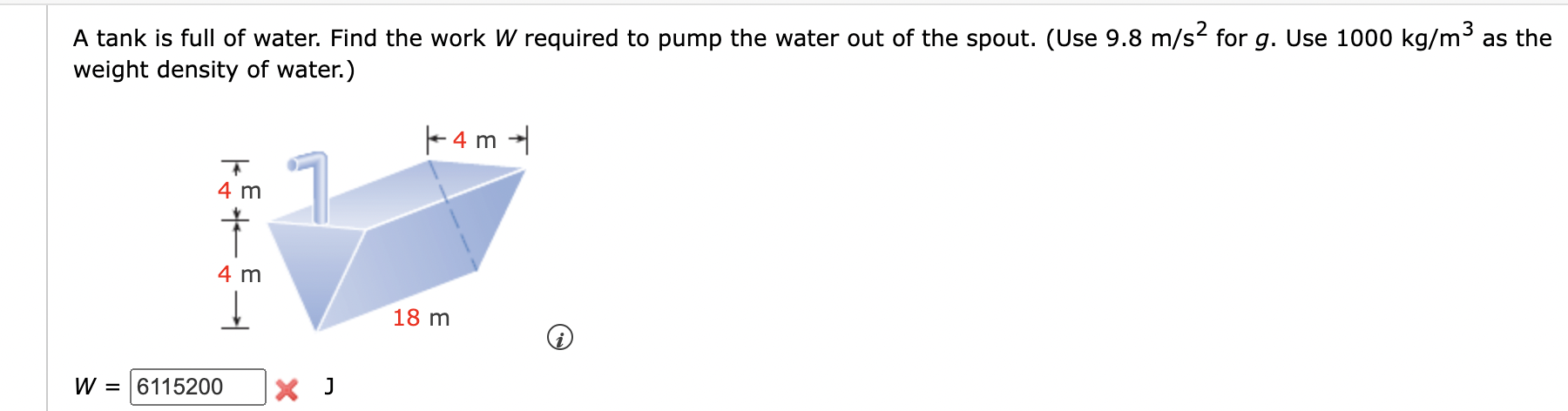 Solved A tank is full of water. Find the work W required to | Chegg.com