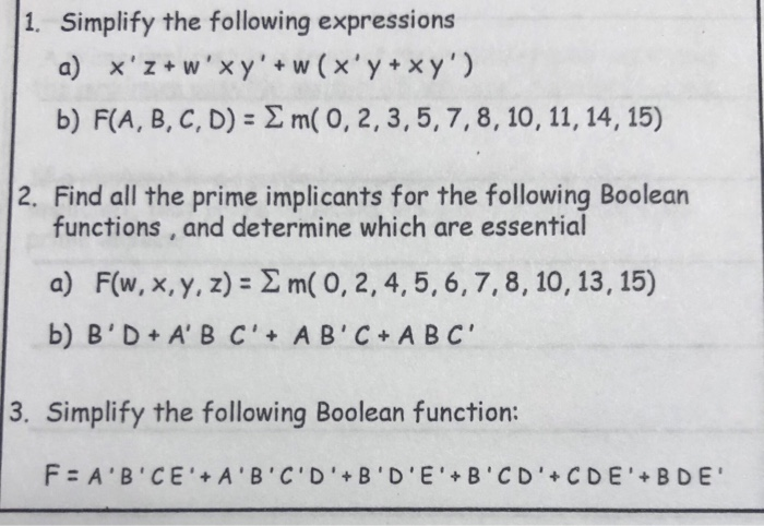 Solved 1. Simplify the following expressions b) F(A, B, C, | Chegg.com