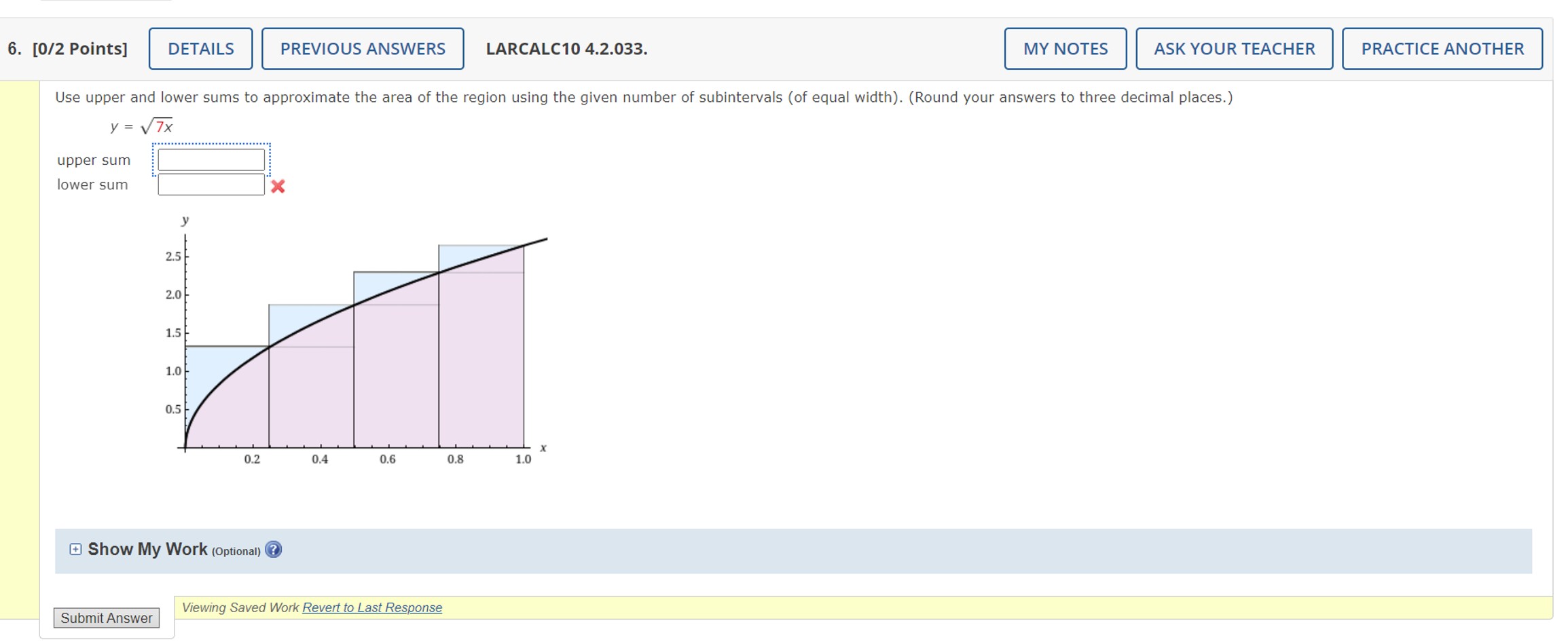 Solved Use upper and lower sums to approximate the area of | Chegg.com