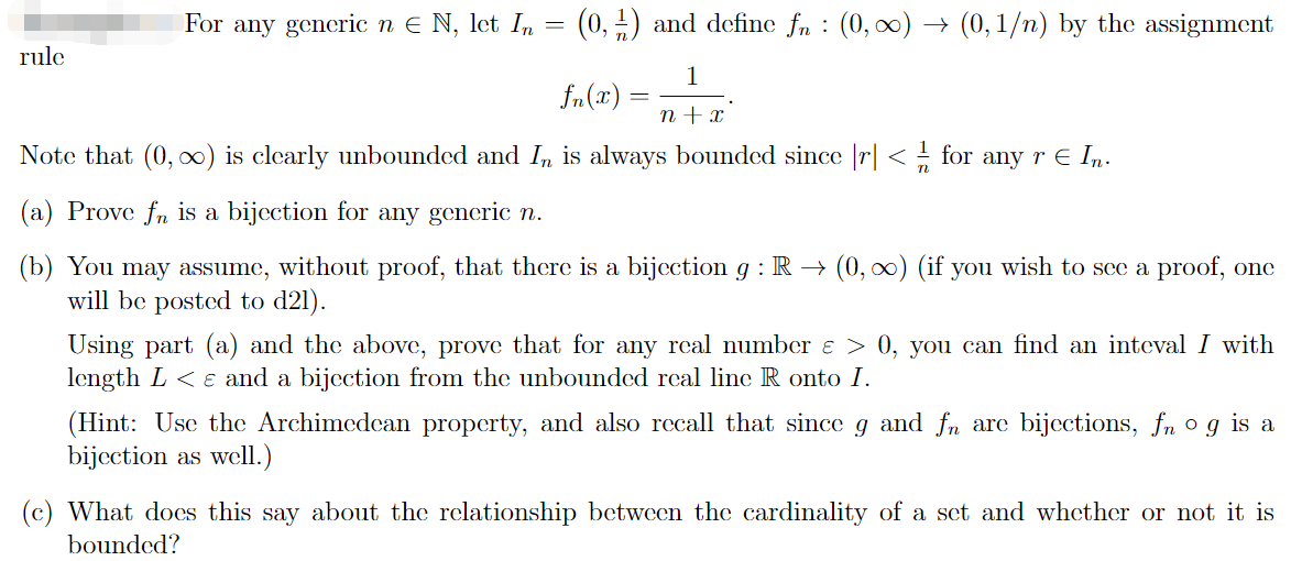 Solved For any generic n E N, let In (0,5) and define fn = | Chegg.com