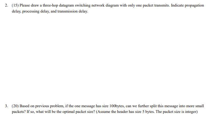 Solved 2. (15) Please draw a three-hop datagram switching | Chegg.com