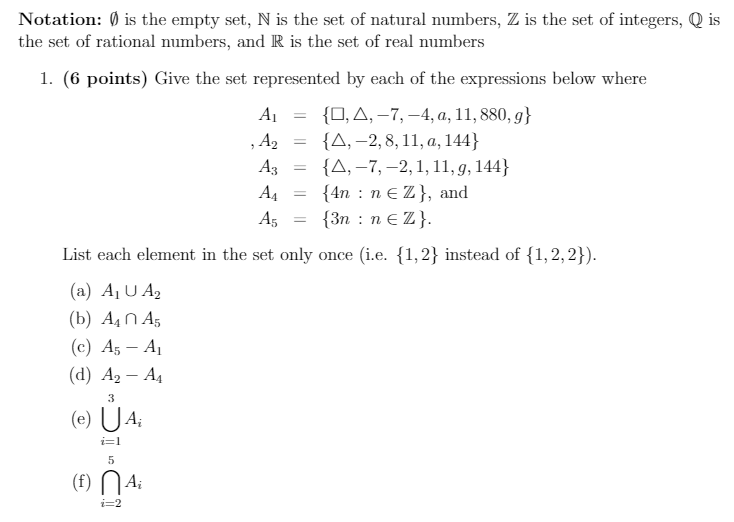 Solved Notation: ) is the empty set, N is the set of natural | Chegg.com