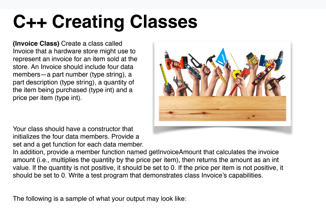 Solved C Creating Classes Invoice Class Create A Class 6597