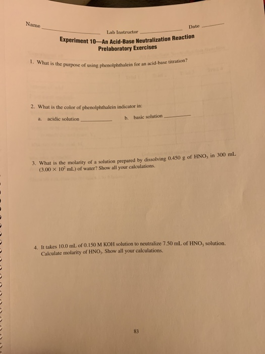 Solved Name Date Lab Instructor periment 10-An Acid-Base | Chegg.com