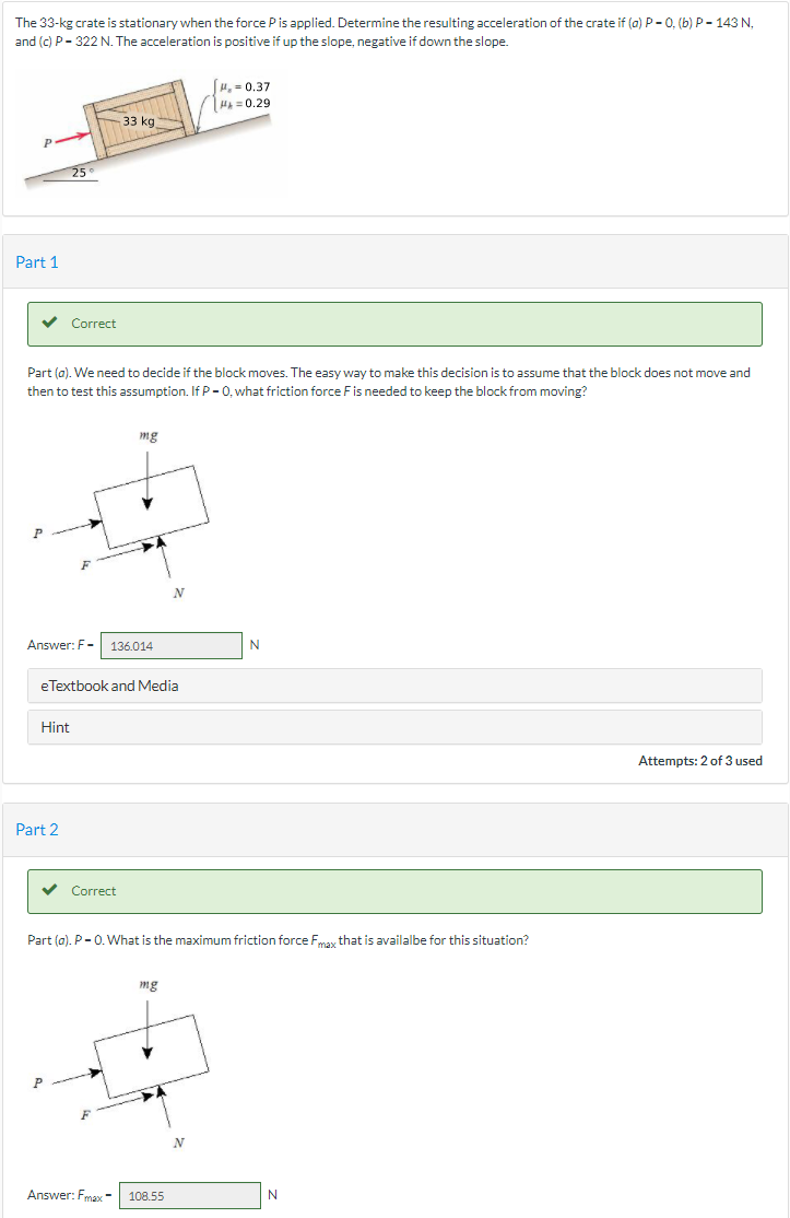 Solved The 33-kg crate is stationary when the force Pis | Chegg.com