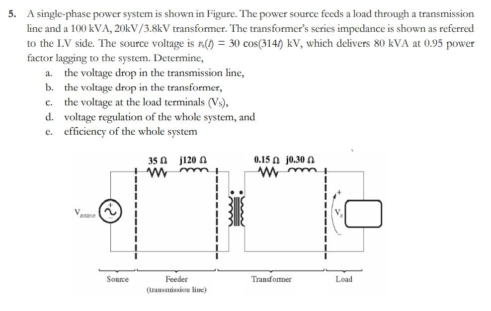 Solved 5. A single-phase power system is shown in Figure. | Chegg.com