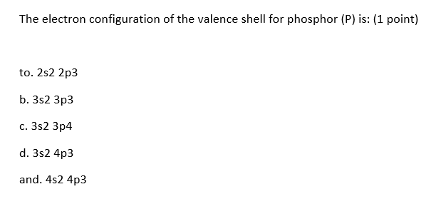 Solved The electron configuration of the valence shell for | Chegg.com