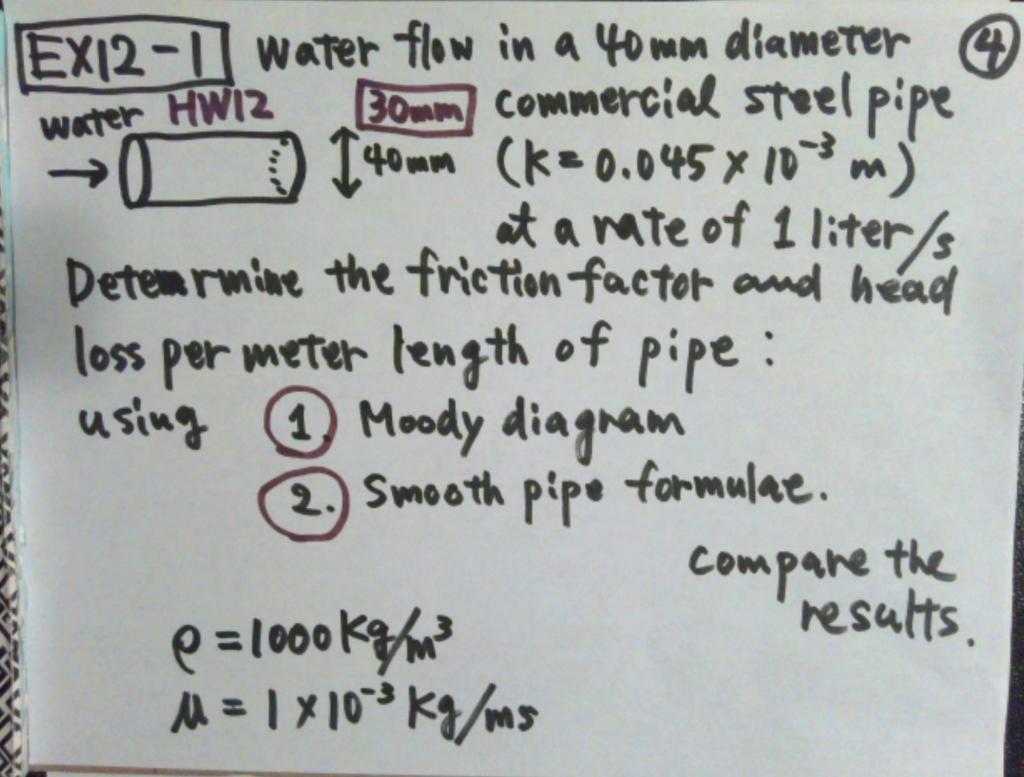 Solved water HWiz EX12-1| water flow in a 40 mm diameter | Chegg.com