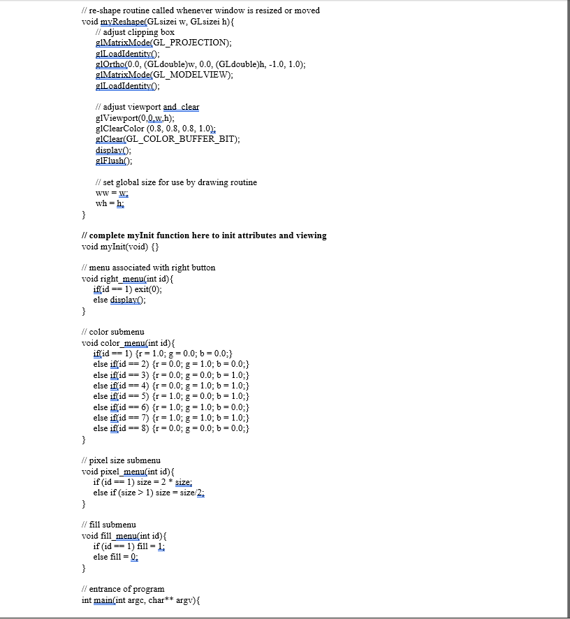 Following is an OpenGL program named paint.cpp. Using | Chegg.com
