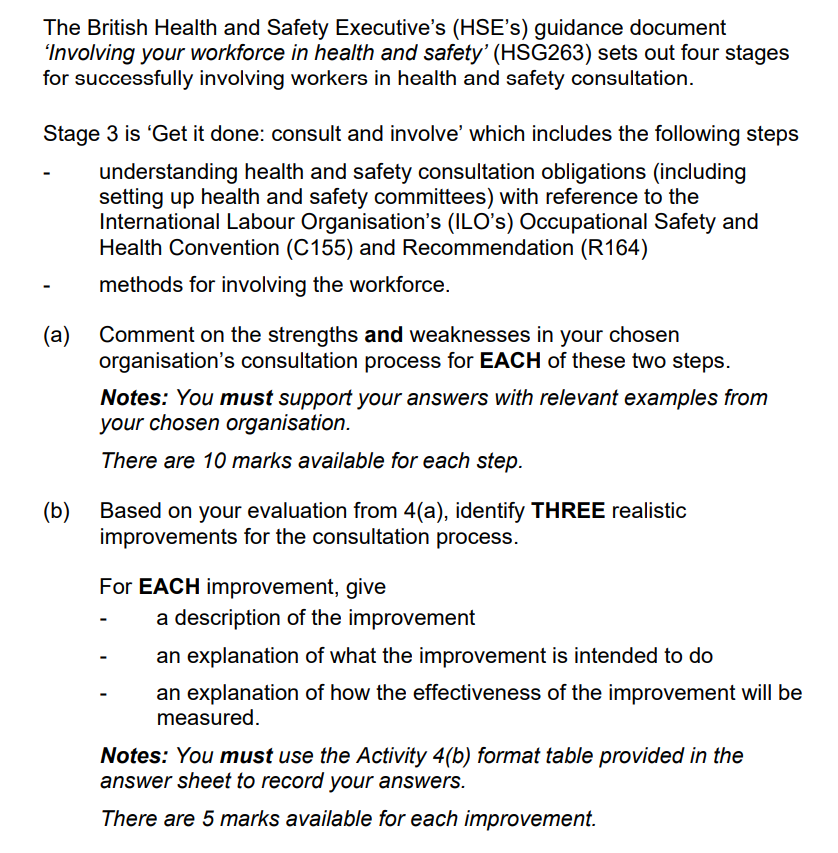 Solved The British Health and Safety Executive's (HSE's) | Chegg.com