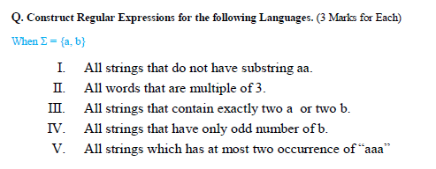 Solved Q. Construct Regular Expressions for the following | Chegg.com