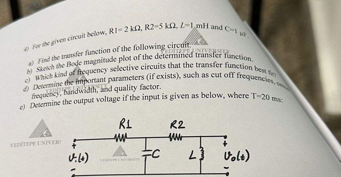 Solved For the given circuit below, R1=2 kΩ,R2=5kΩ,L=1mH | Chegg.com
