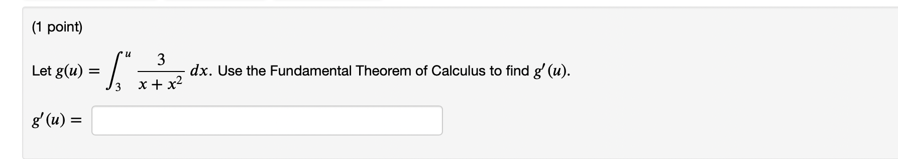 Solved (1 point) Let g(x) = = ES** 5 ln(t) dt. Use the | Chegg.com