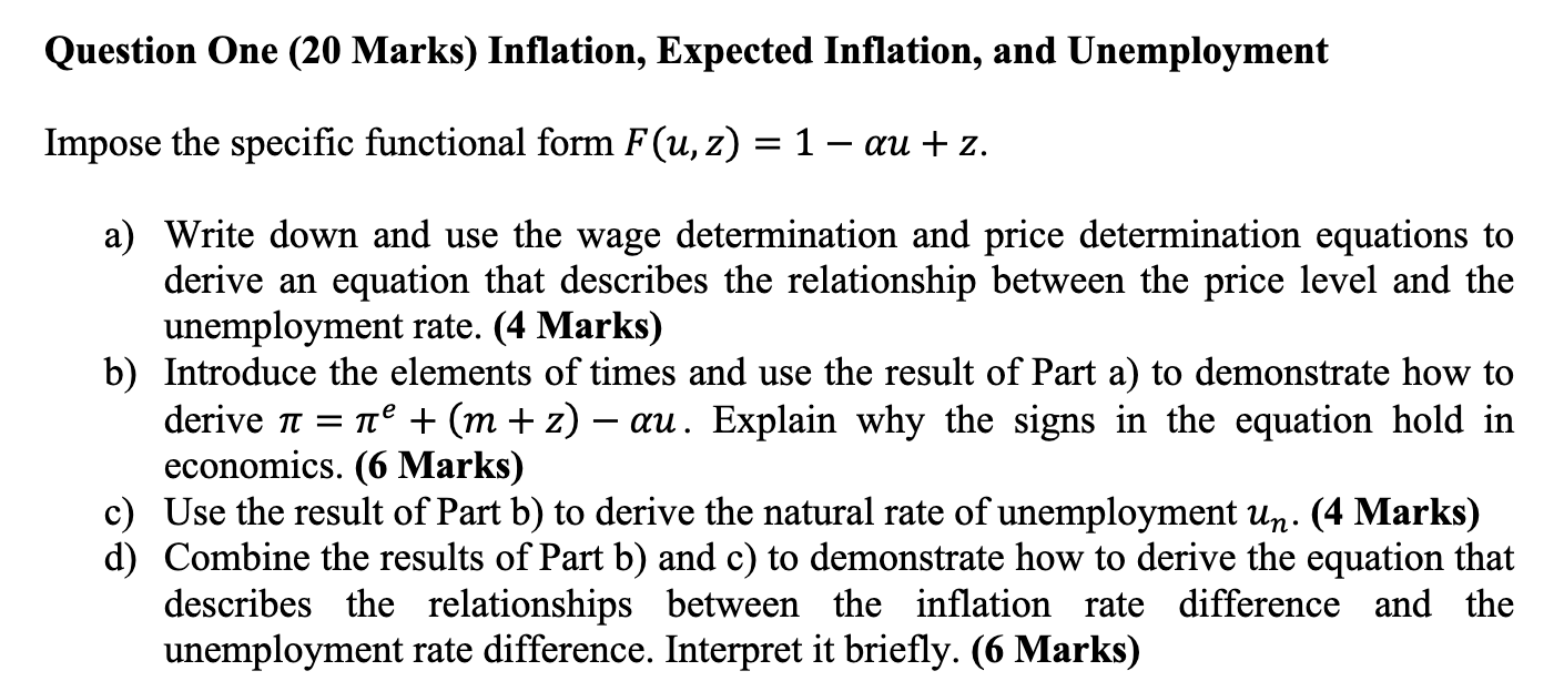 Solved Question One (20 Marks) Inflation, Expected | Chegg.com
