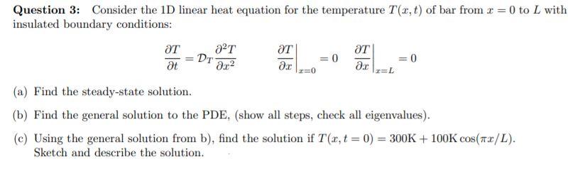 Solved Consider the 1D linear heat equation for the | Chegg.com