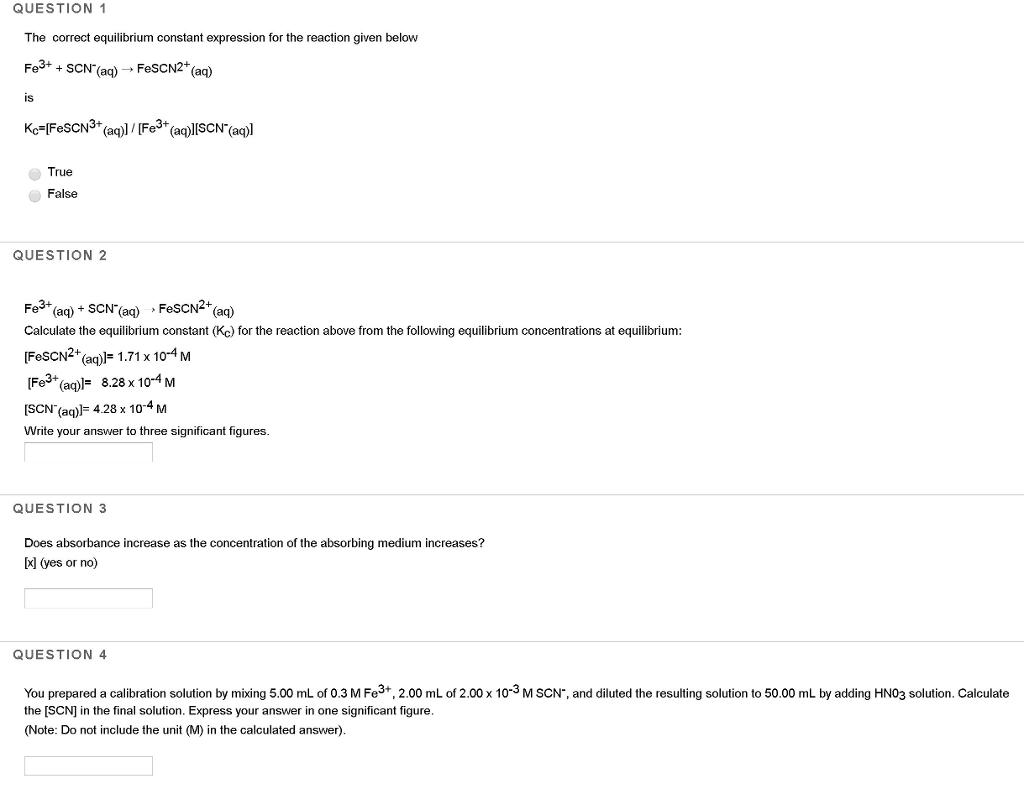 Solved QUESTION 1 The correct equilibrium constant | Chegg.com