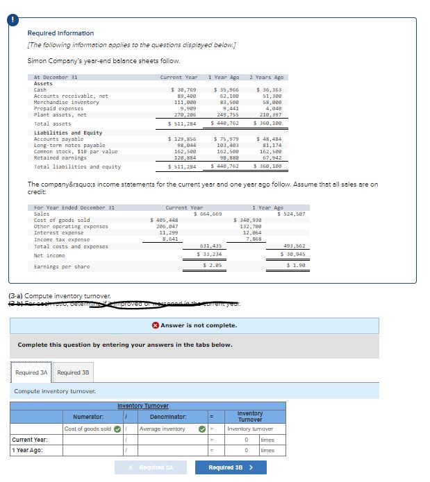 Solved (3-a) ﻿Compute inventory turnover. | Chegg.com