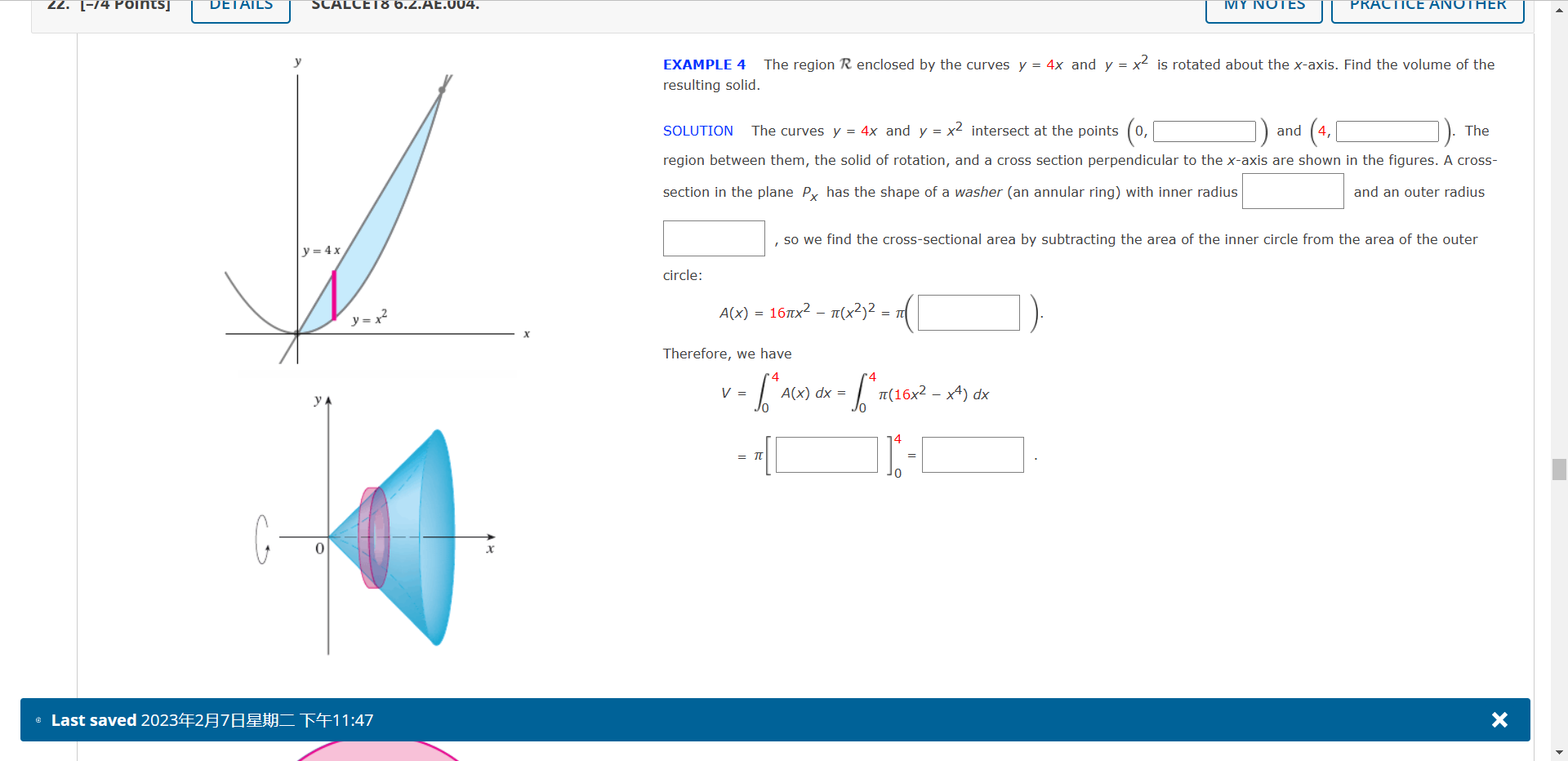 Solved EXAMPLE 4 The region R enclosed by the curves y=4x | Chegg.com