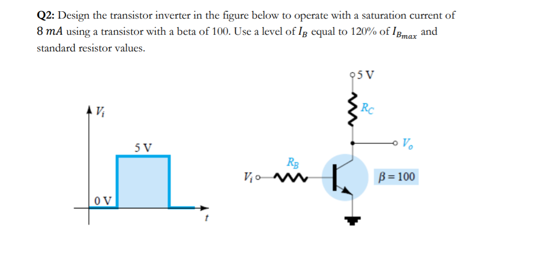 Solved Q2: Design the transistor inverter in the figure | Chegg.com
