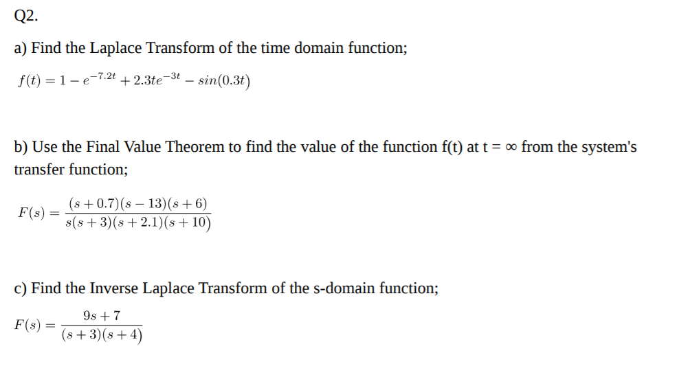 Solved Q2. a) Find the Laplace Transform of the time domain | Chegg.com