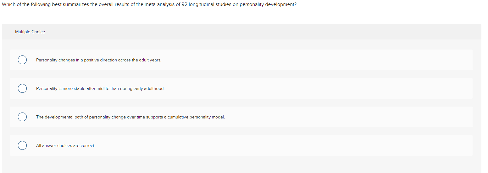 Multiple Choice Personality changes in a positive | Chegg.com