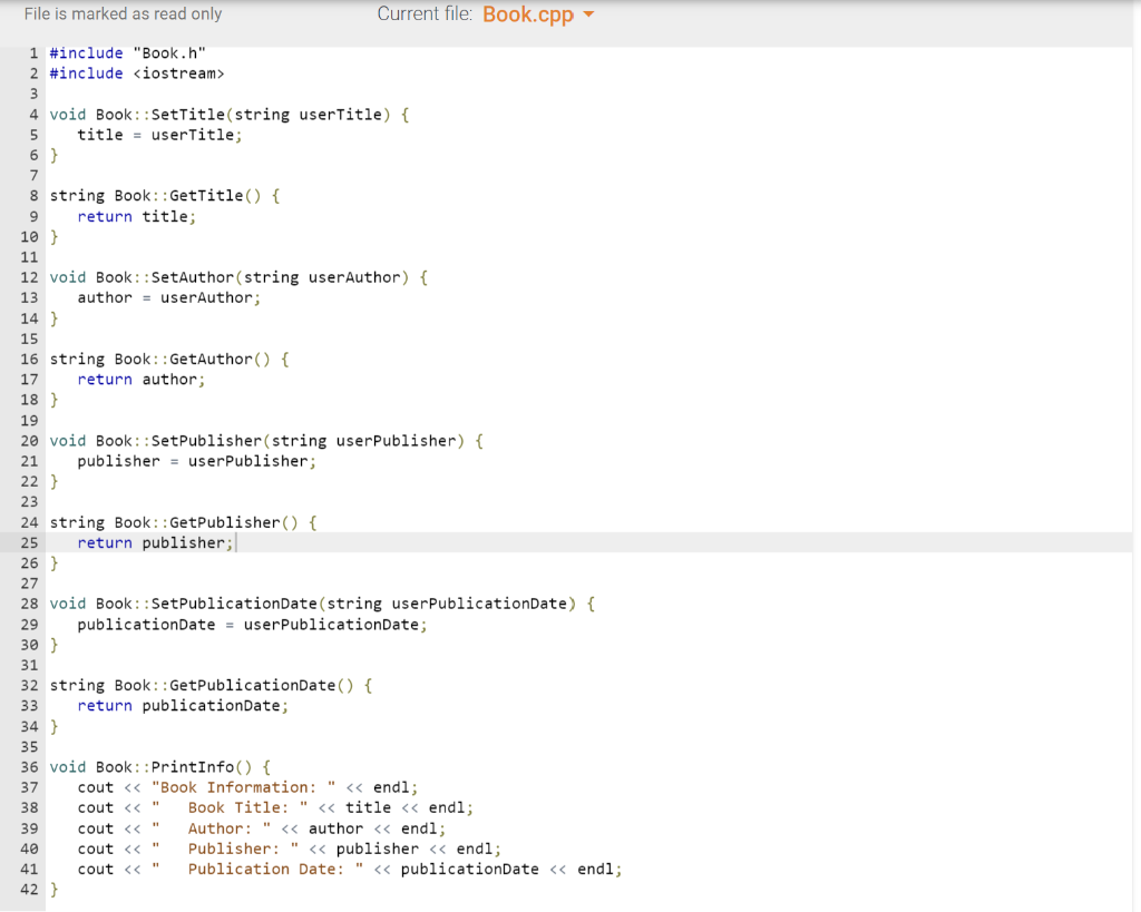 Solved Given main() and a base Book class, define a derived | Chegg.com