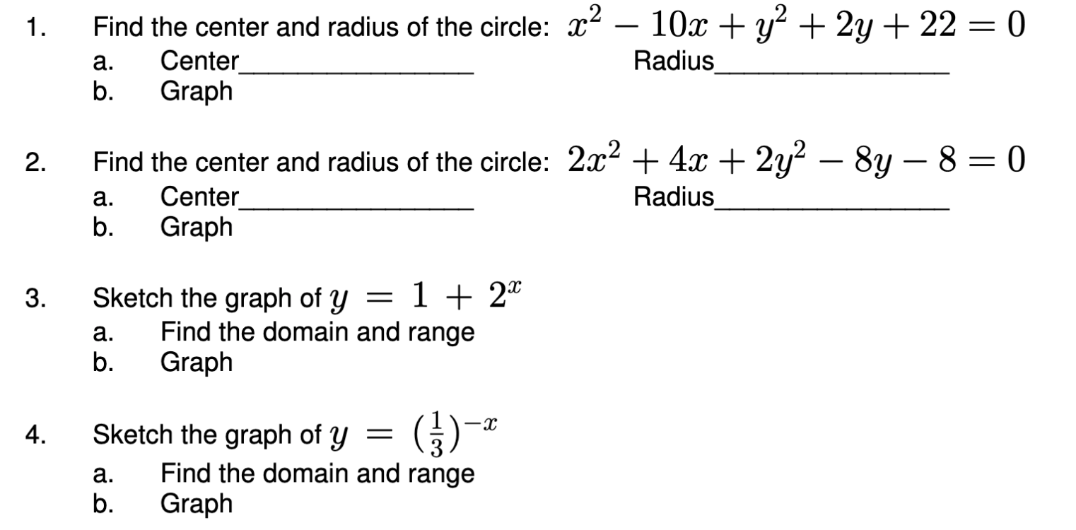Solved 1. Find the center and radius of the circle: x2 | Chegg.com